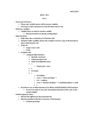 CS 37 - Notes #5 - 09/21/ CS 37 – C++: Notes: Classes are like the ...