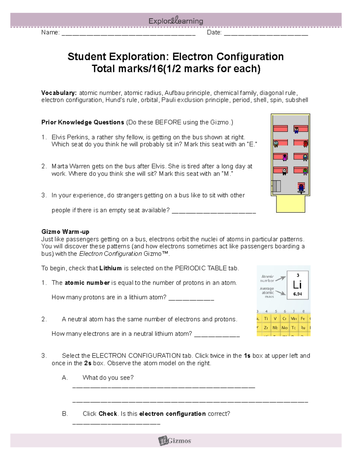 Assignment-Electronic configuration Gizmo-Summer - Name