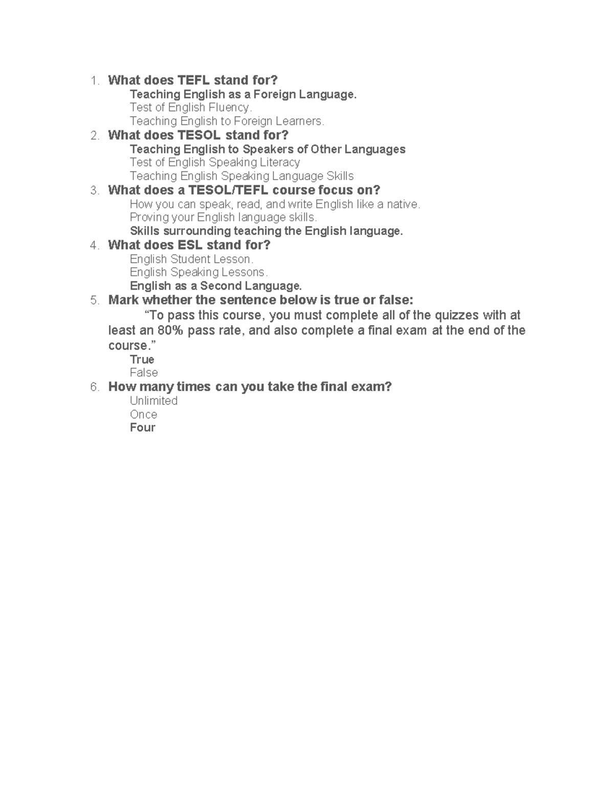Course Orientation - Quiz - 1. What does TEFL stand for? Teaching ...