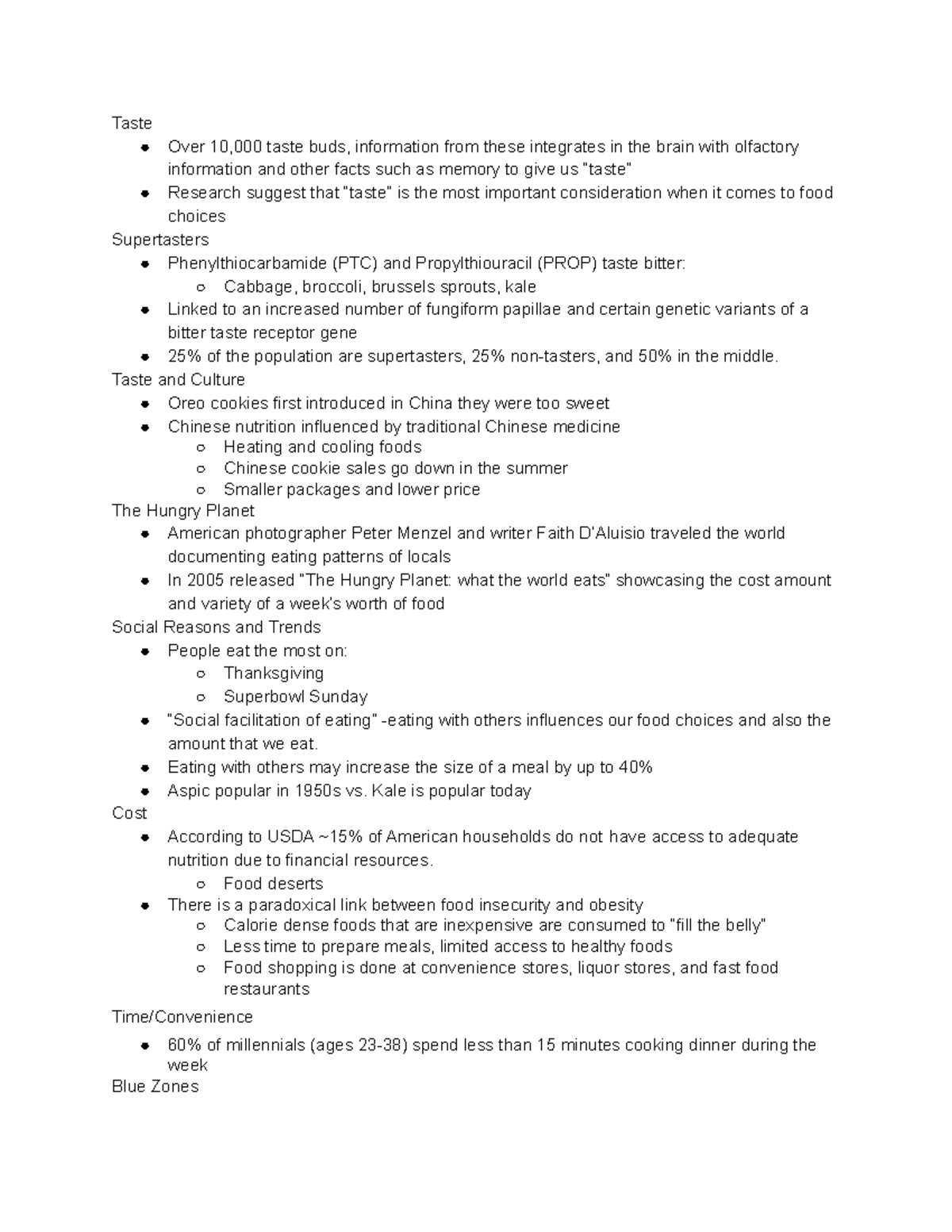 Notes 1 - Taste Over 10,000 taste buds, information from these ...
