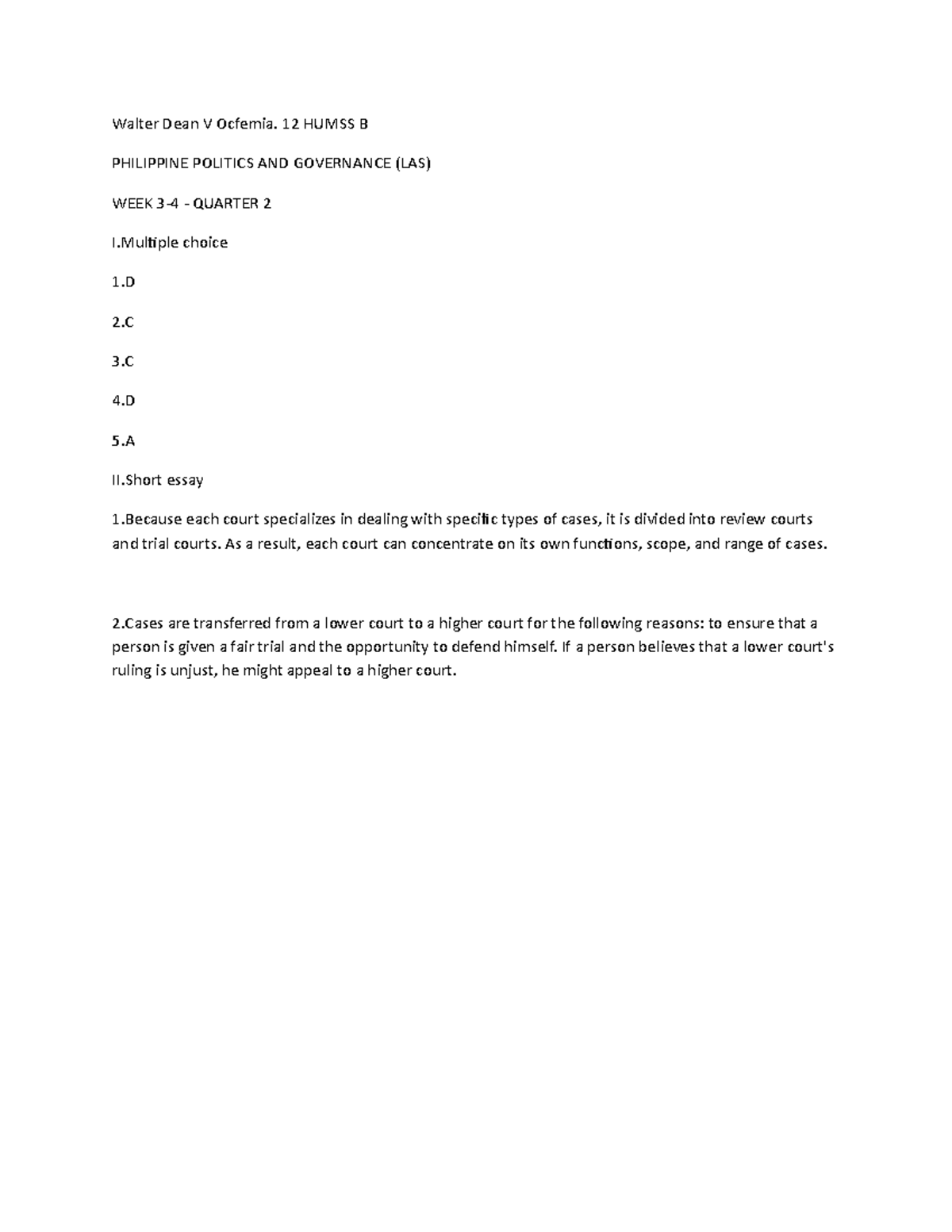 Politics q2w3 - Walter Dean V Ocfemia. 12 HUMSS B PHILIPPINE POLITICS ...