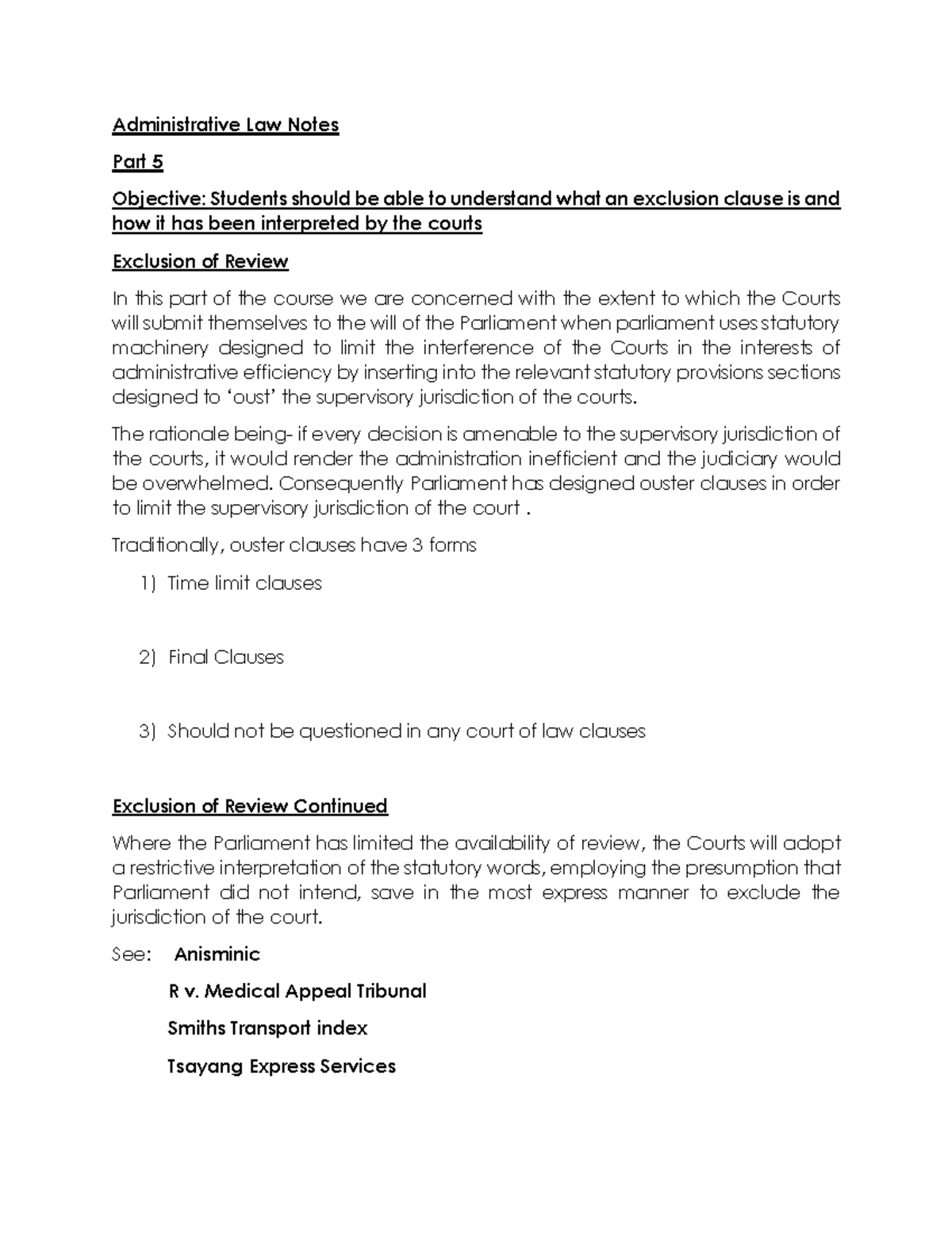 Admin Law Notes - Administrative Law Notes Part 5 Objective: Students ...