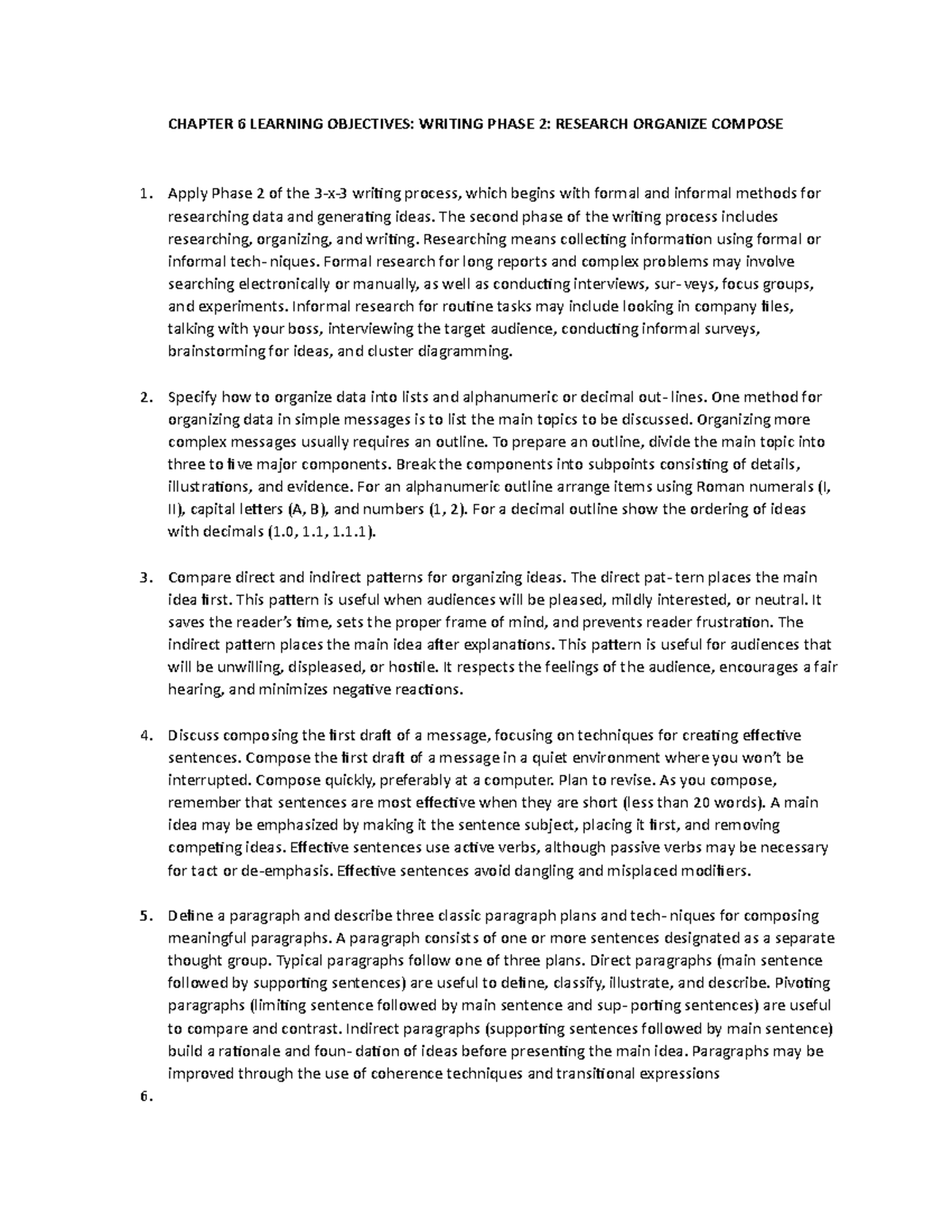 Chapter 6 Learning Objectives - CHAPTER 6 LEARNING OBJECTIVES: WRITING ...