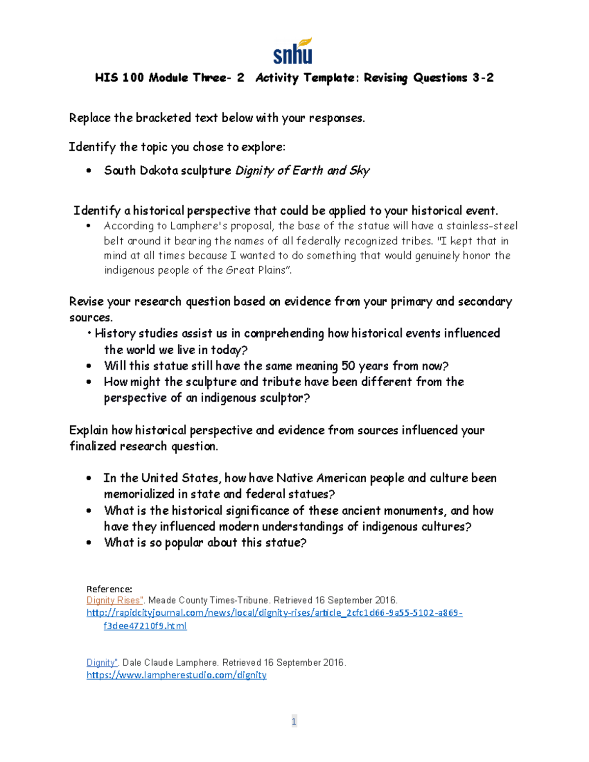 HIS 100 Module Three 2 Activity Template Revising Questions 3-2 ...
