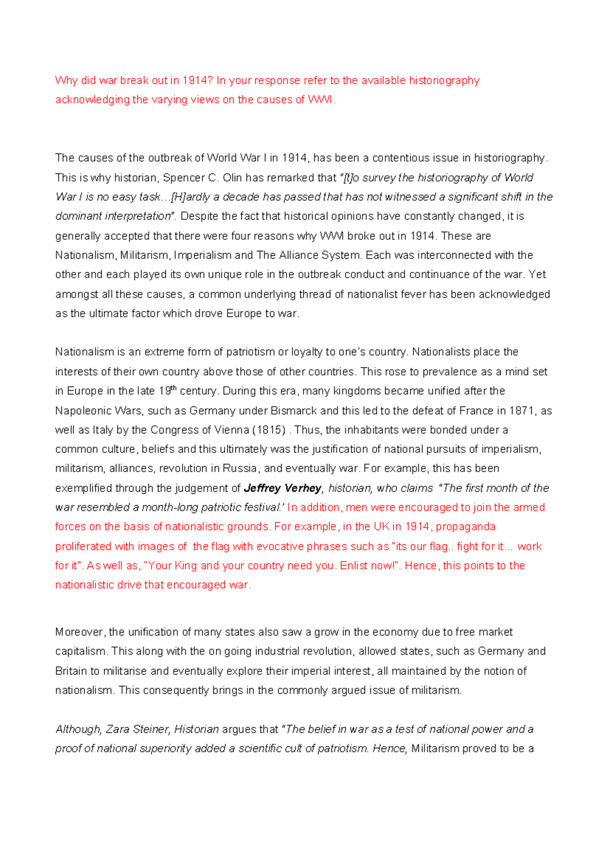 World War 1 Essay - Why did war break out in 1914? In your response ...