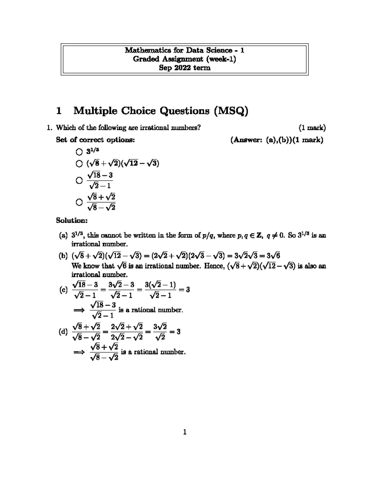 Week 1 - week 1 - Maths Elective - Studocu