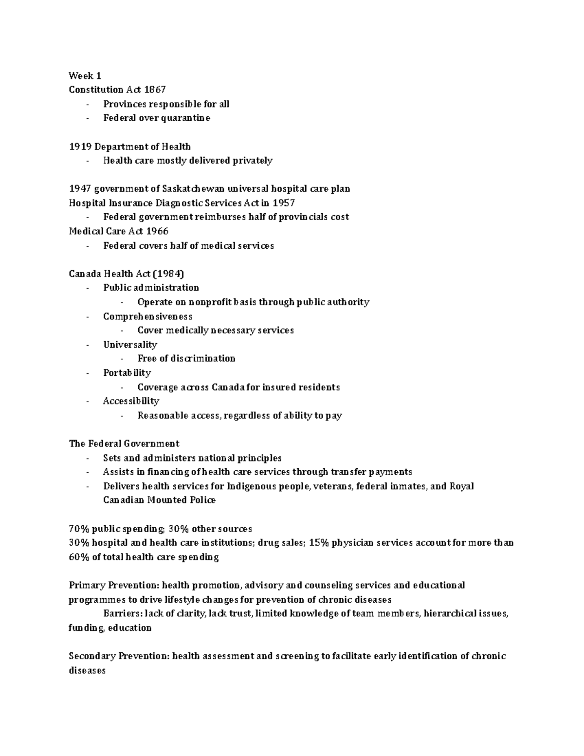 Intro to Nursing Midterm - Week 1 Constitution Act 1867 - Provinces responsible for all ...