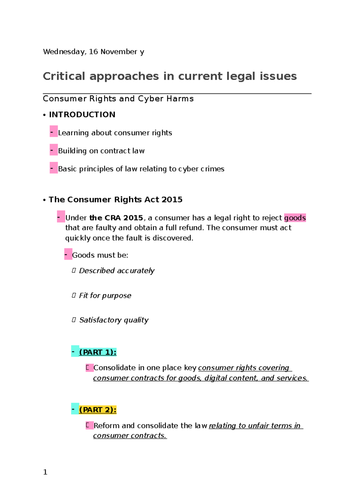 Lecture 1 - Wednesday, 16 November y Critical approaches in current ...