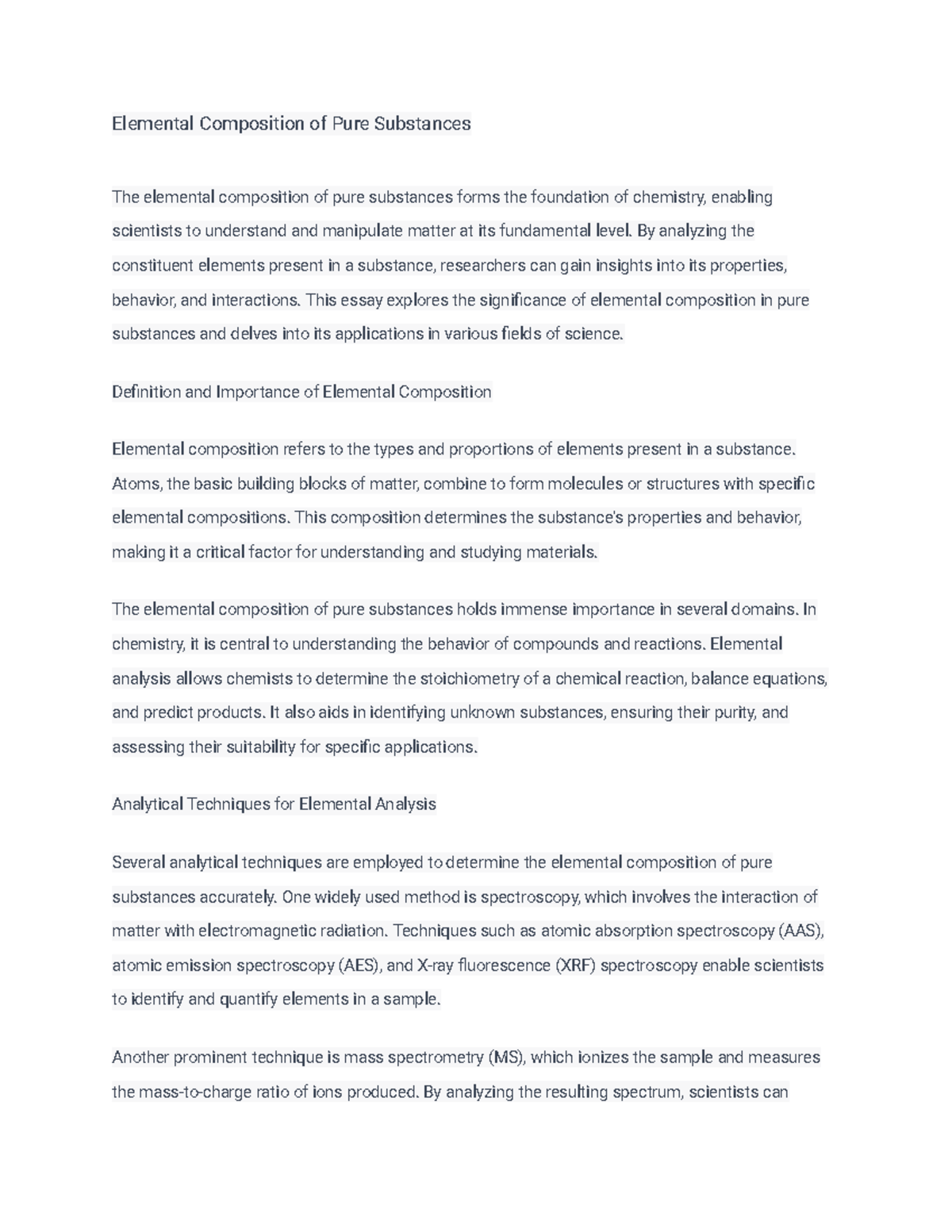 Elemental Composition of Pure Substances - By analyzing the constituent ...