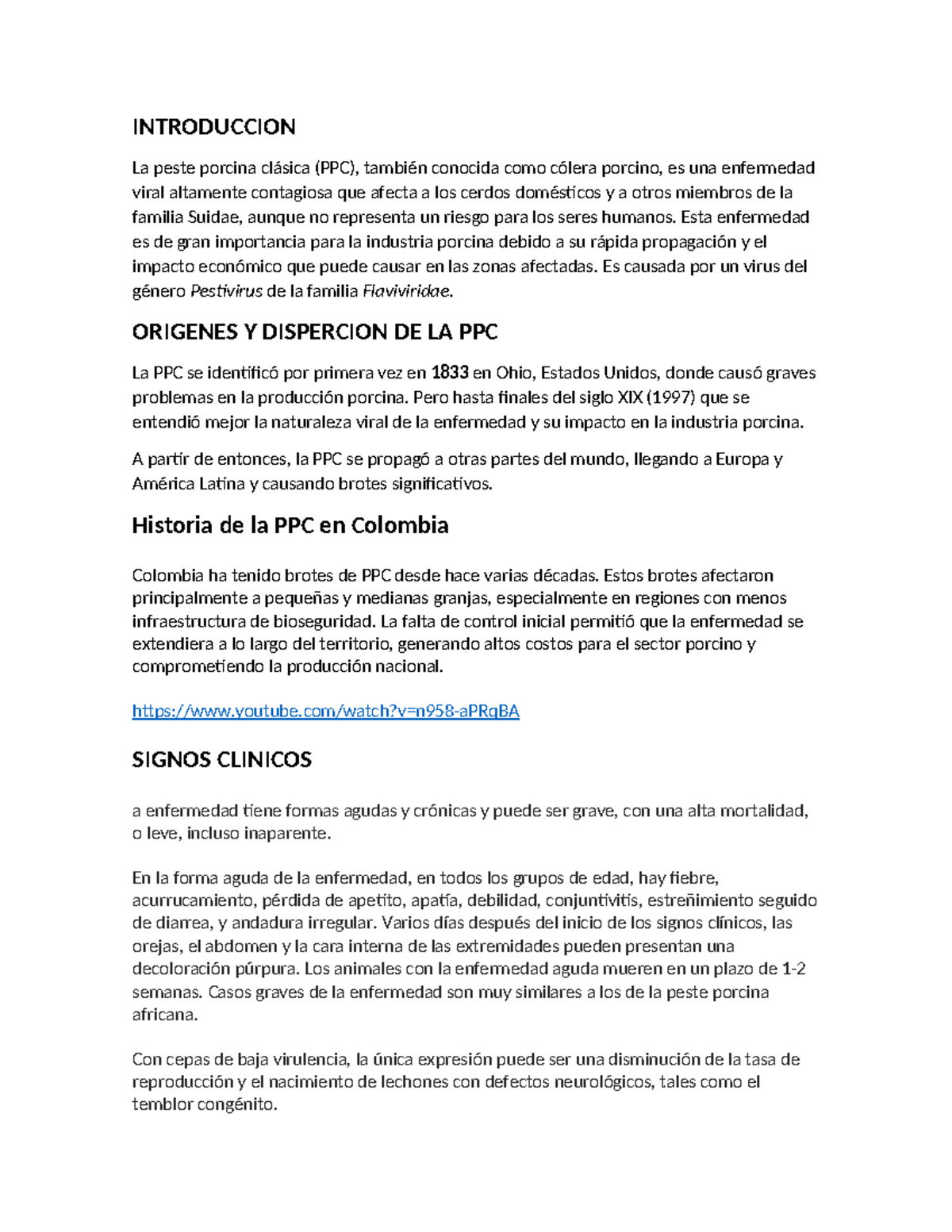 PPC - Yxyxyx - INTRODUCCION La peste porcina clásica (PPC), también ...