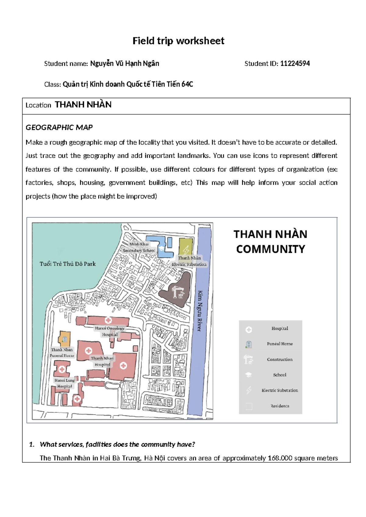 Field trip worksheet - Field trip worksheet Student name: Nguyễn Vũ ...