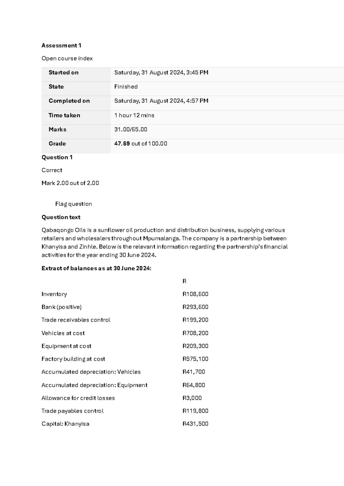 FAC1601 Assignment 1 Attempt 1 - Assessment 1 Open course index Started on Saturday, 31 August ...