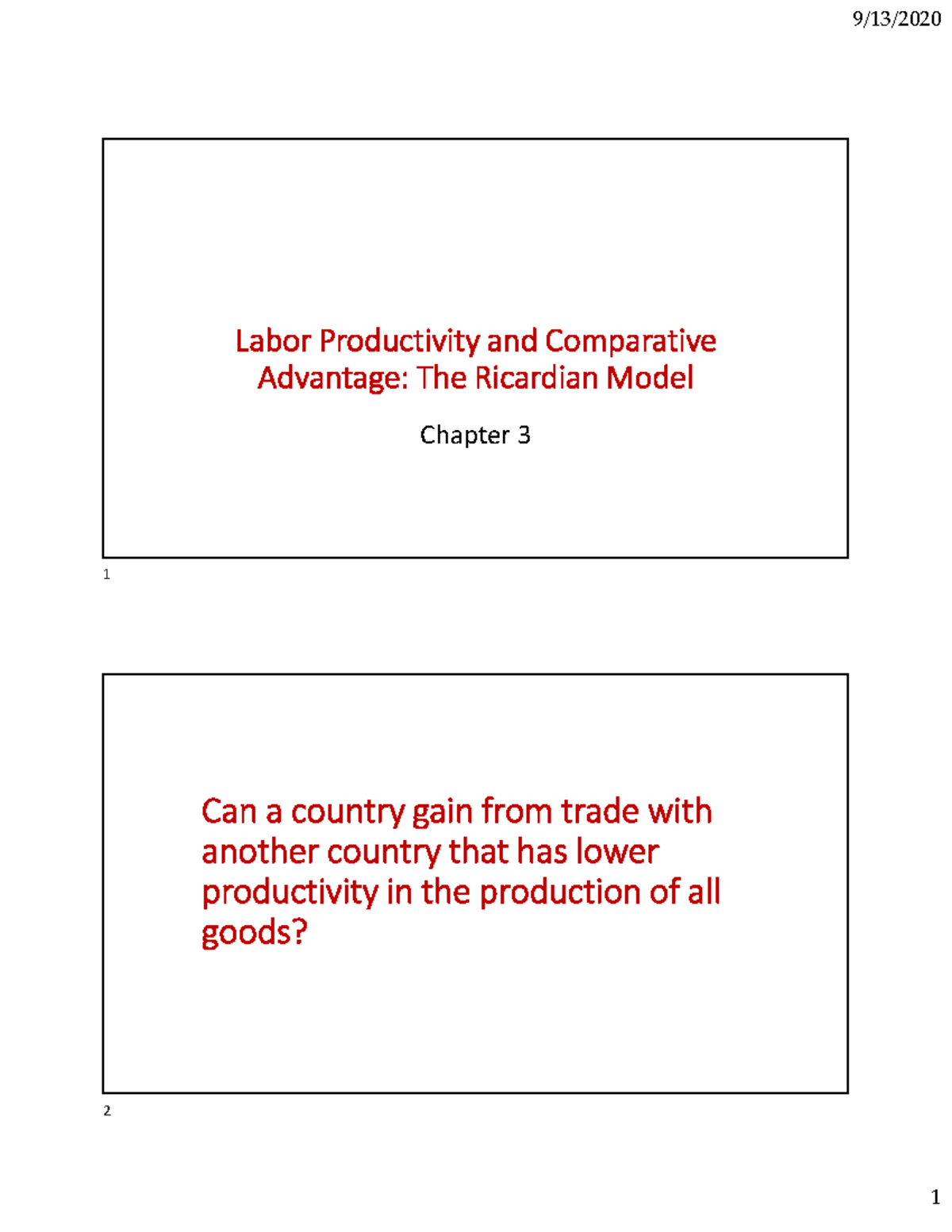 Ch 3 The Ricardian Model - Labor Productivity and Comparative Advantage ...