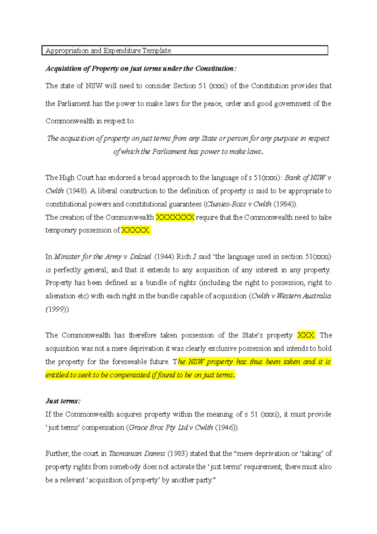 Appropriation and Expenditure Template - 200009 - UWS - Studocu