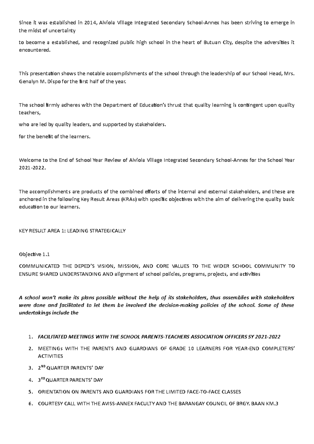 Final script - Since it was established in 2014, Alviola Village ...