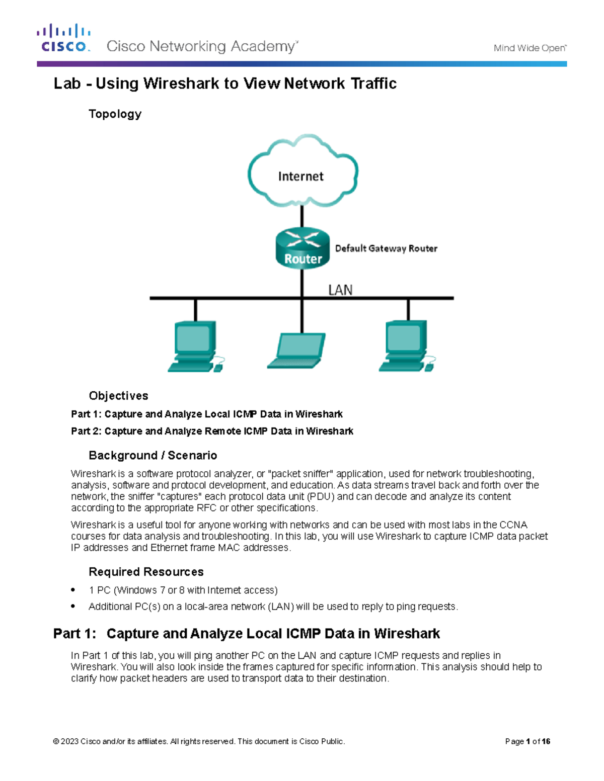 Lab2 - Class - Topology Objectives Part 1: Capture and Analyze Local ICMP Data in Wireshark Part ...