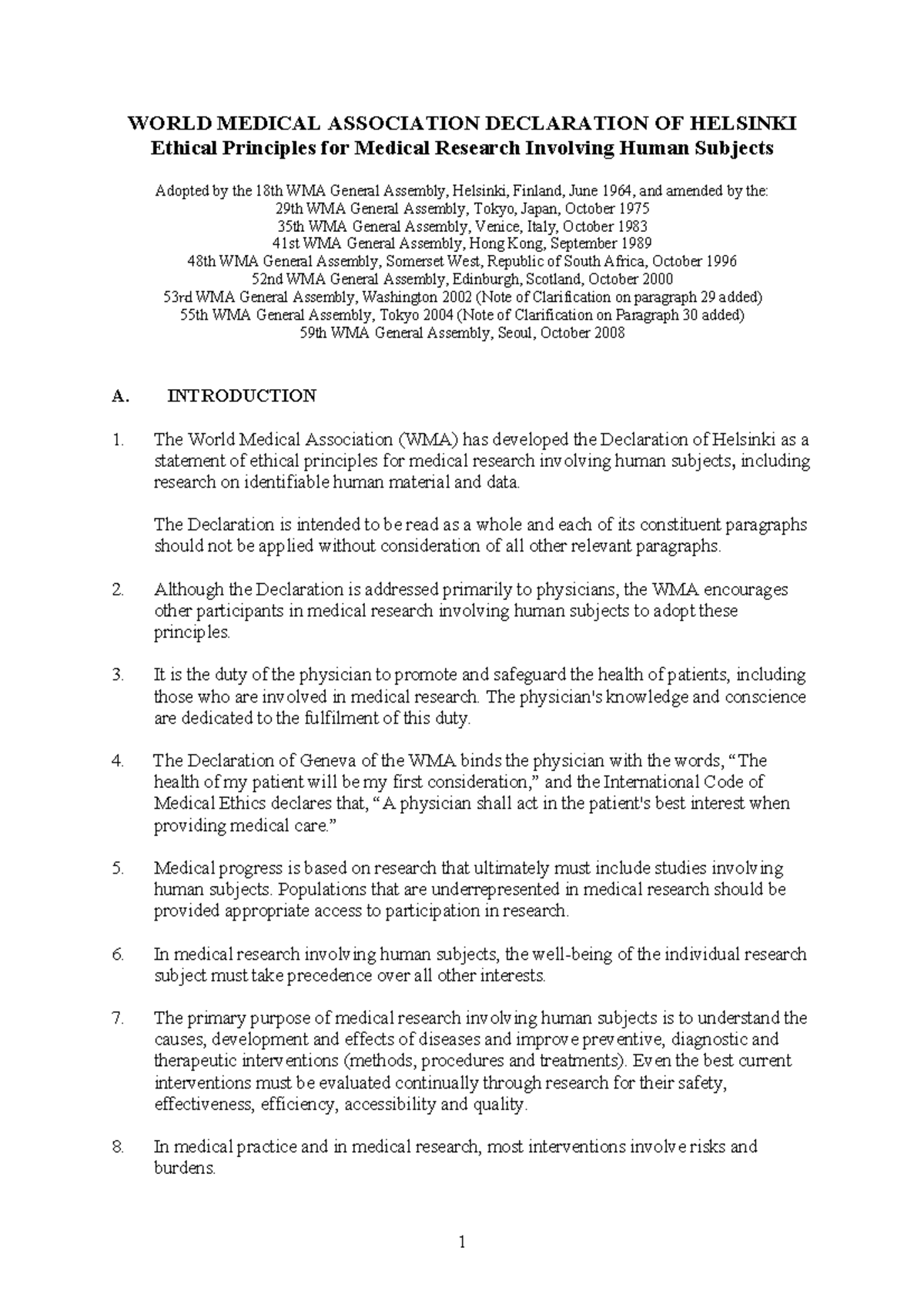 Declaration of Helsinki (2008 ) - WORLD MEDICAL ASSOCIATION DECLARATION ...