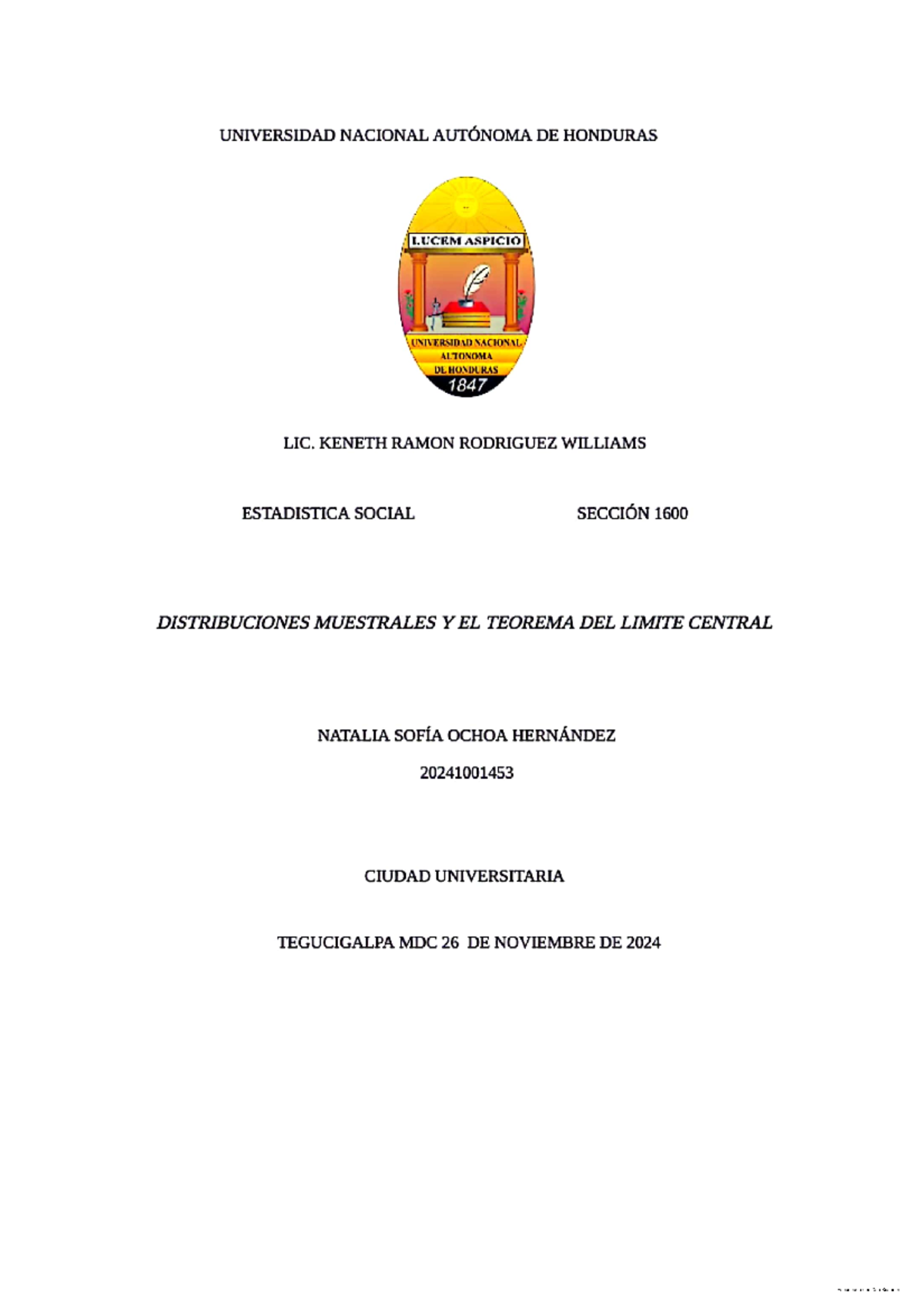 Distribuciones muestrales - UNIVERSIDAD NACIONAL AUTÓNOMA DE HONDURAS ...