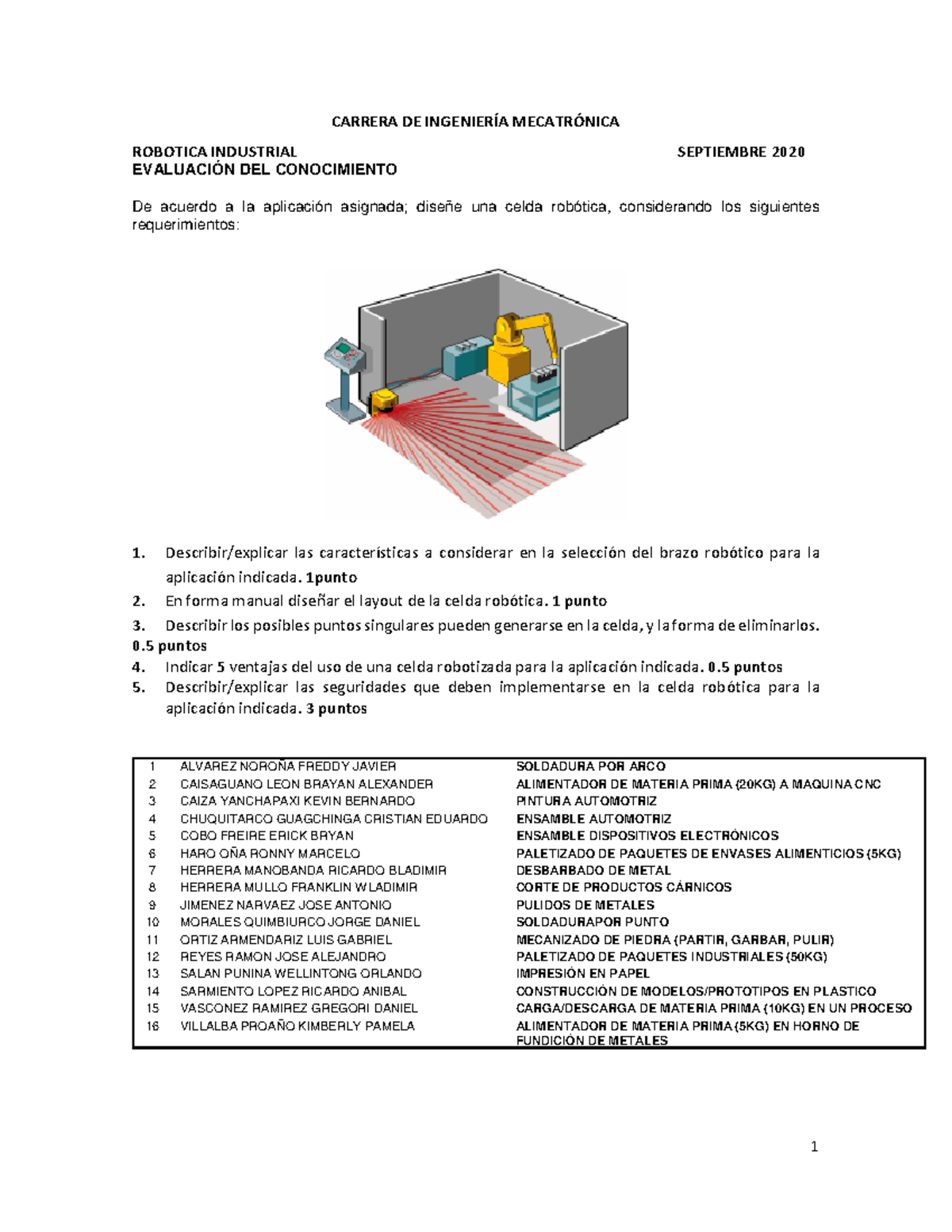 EVAL3 Robotica- Industrial SEP2020-1 - 1 CARRERA DE INGENIERÍA ...