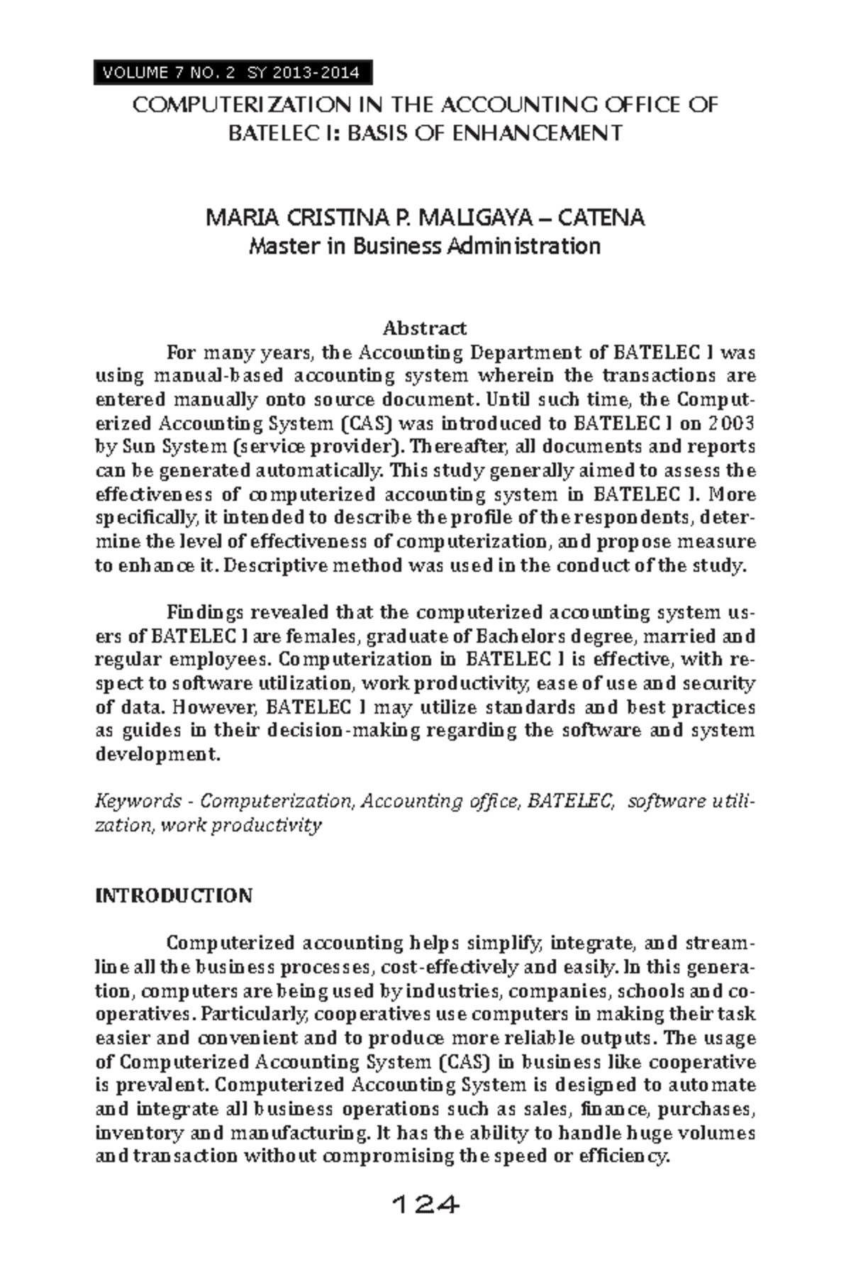 Computerization in the Accounting Office of Batelec I by Maria Cristina ...