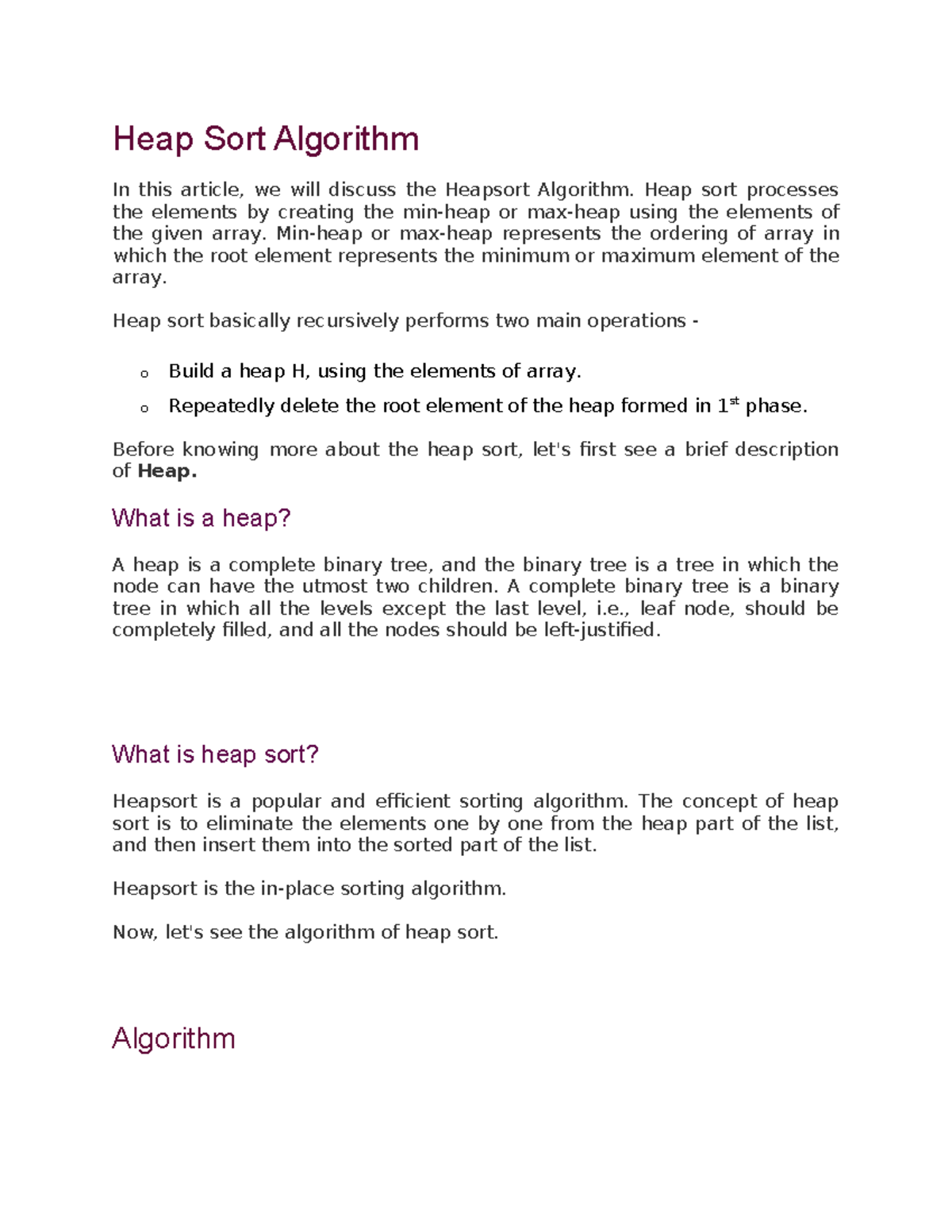 Data Structure and Algorithm heap sort algorithm - Heap Sort Algorithm ...