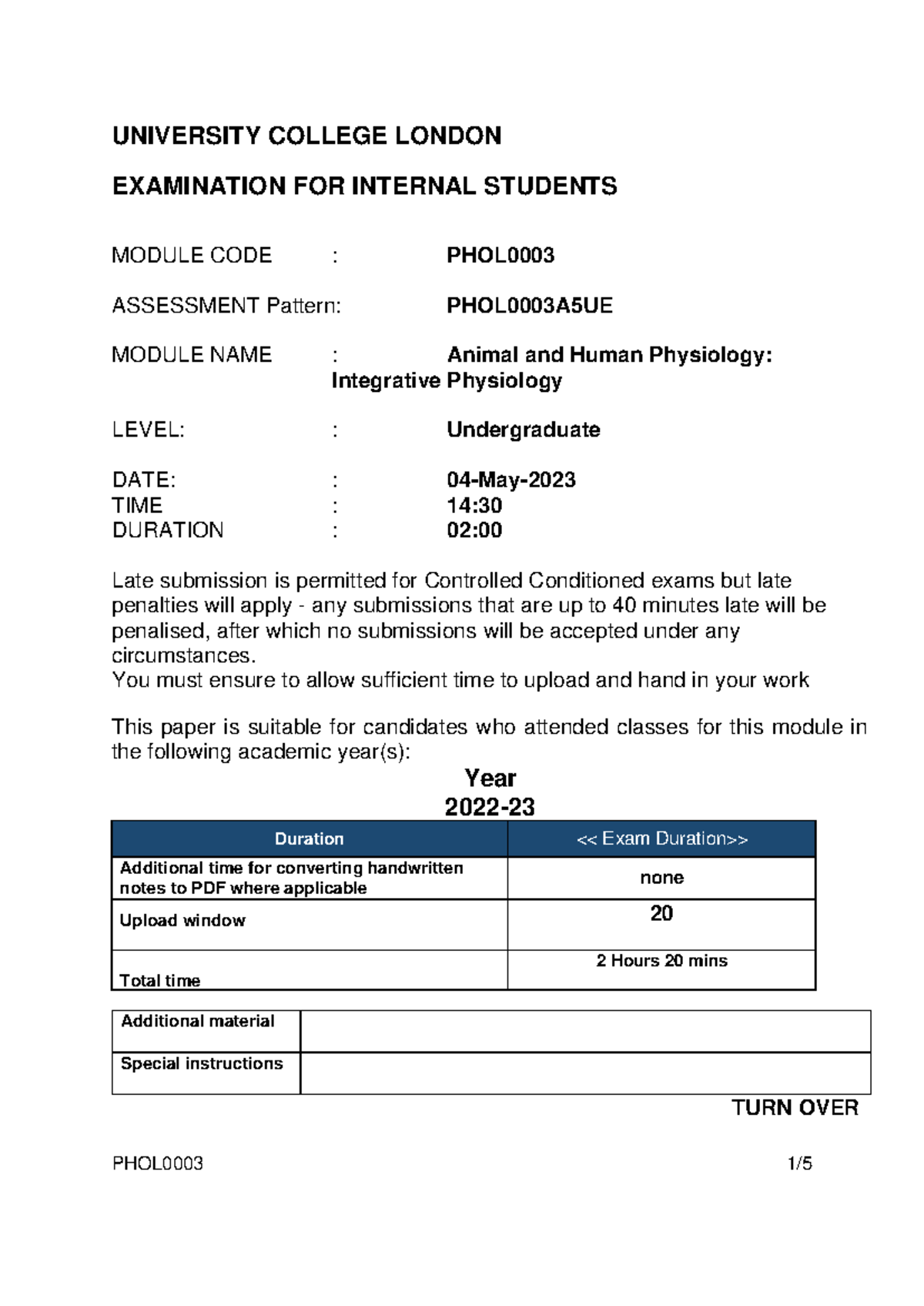 PHOL0003A5UE 2022 - pastpaper - UNIVERSITY COLLEGE LONDON EXAMINATION FOR INTERNAL STUDENTS ...