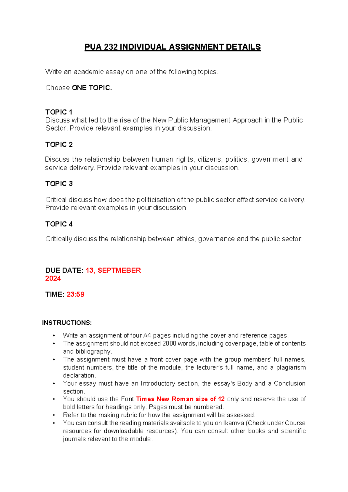 PUA 232 Individual Assignment Details - PUA 232 INDIVIDUAL ASSIGNMENT DETAILS Write an academic ...