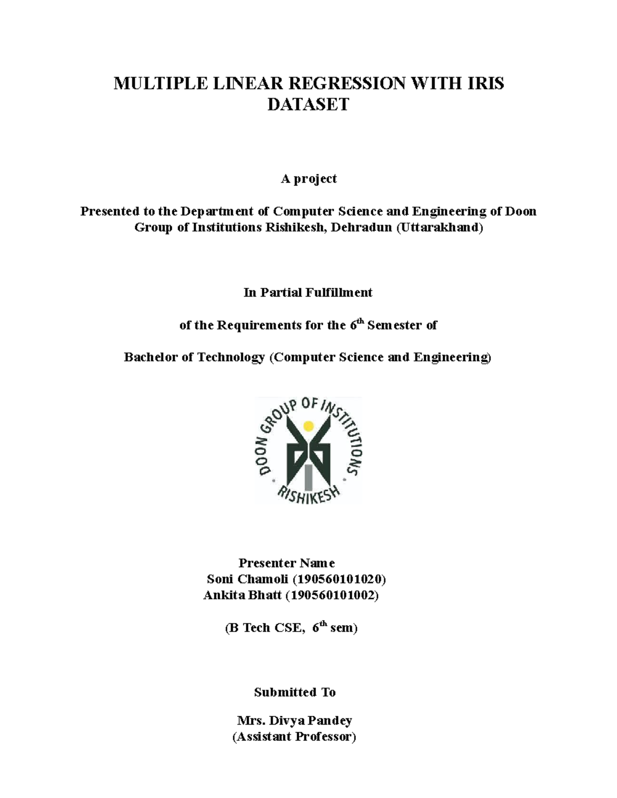 Project Report - MULTIPLE LINEAR REGRESSION WITH IRIS DATASET A project ...