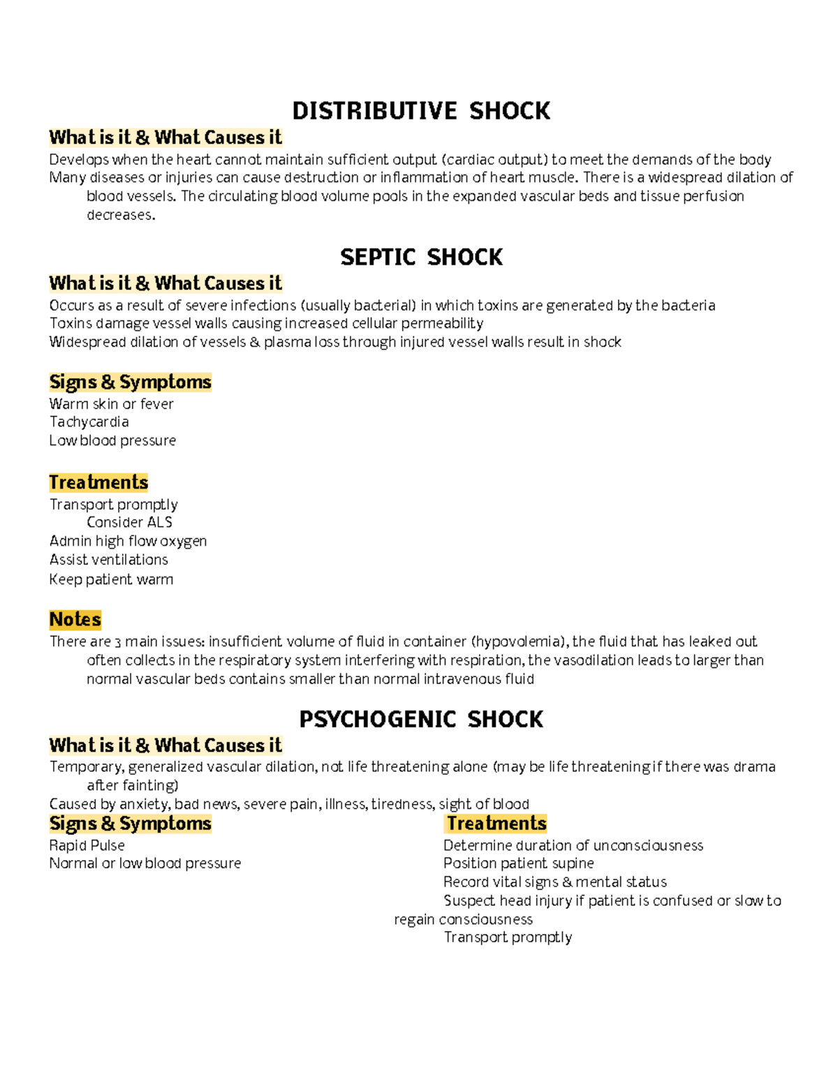 Distrubutive, septic, neurogenic, pyschogenic Shock - DISTRIBUTIVE ...