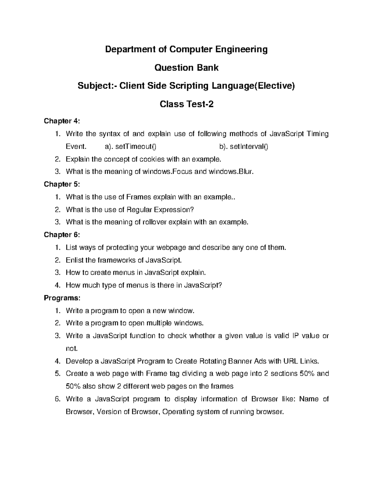 Question Bank Classtest 2-22519 - Department of Computer Engineering ...