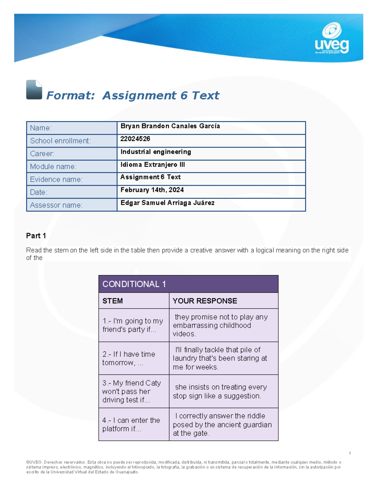 Canales 22024526 U3 A6 - industrial - Format: Assignment 6 Text Name ...