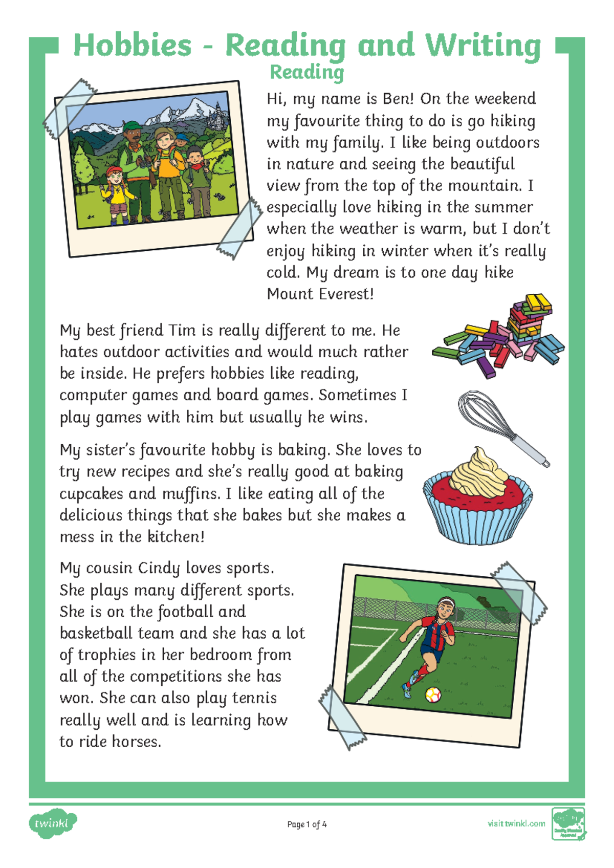 Reading Hobbies - Hi, my name is Ben! On the weekend my favourite thing ...