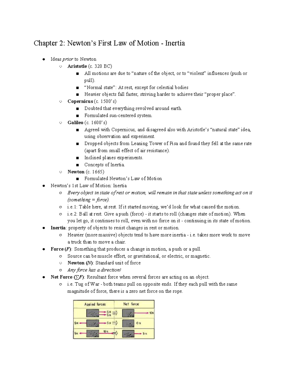 Chapter 2 - Introduction / Newton’s First Law - Chapter 2: Newton’s ...