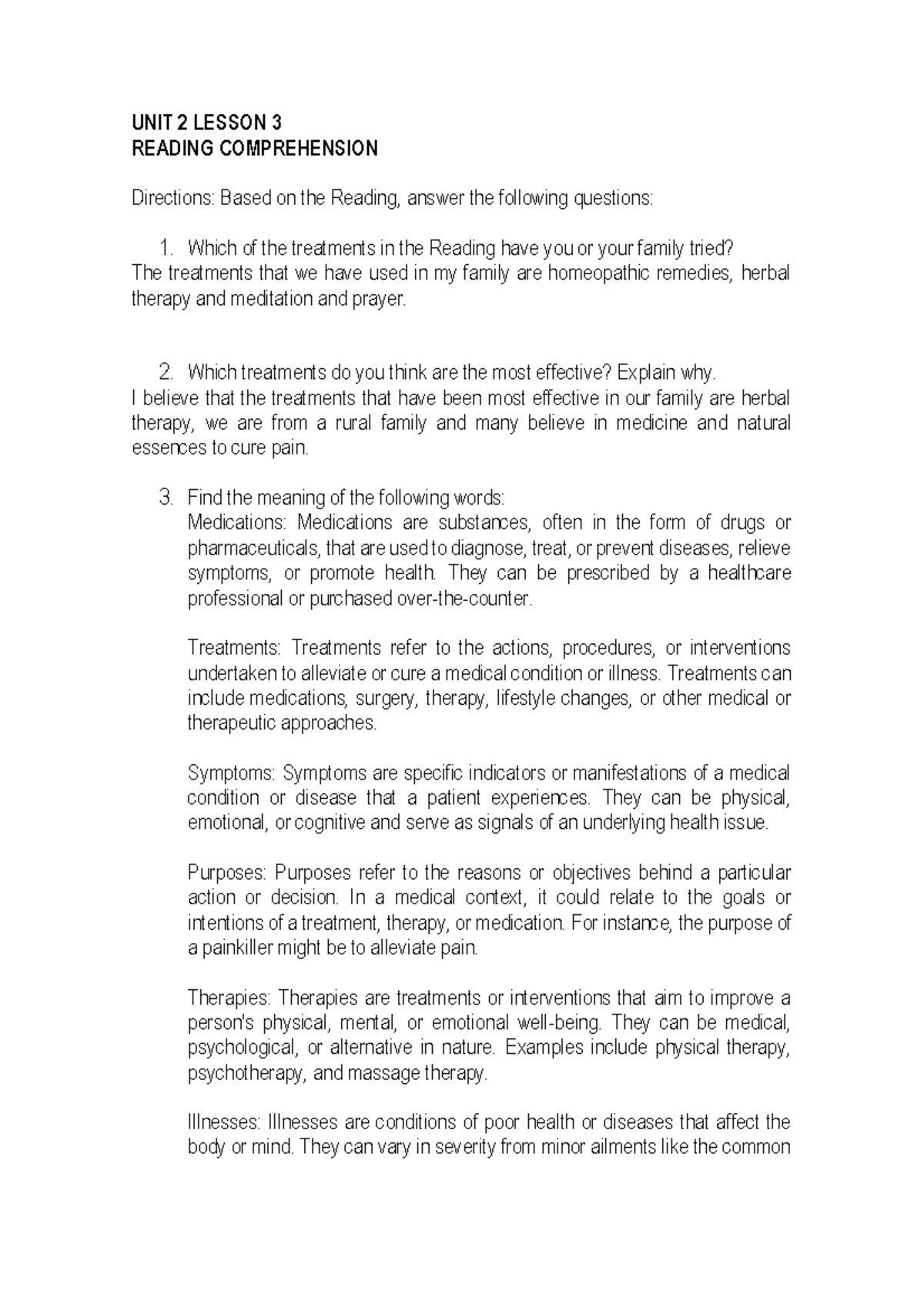 UNIT 2 Lesson 3 Reading Comprehension - UNIT 2 LESSON 3 READING ...