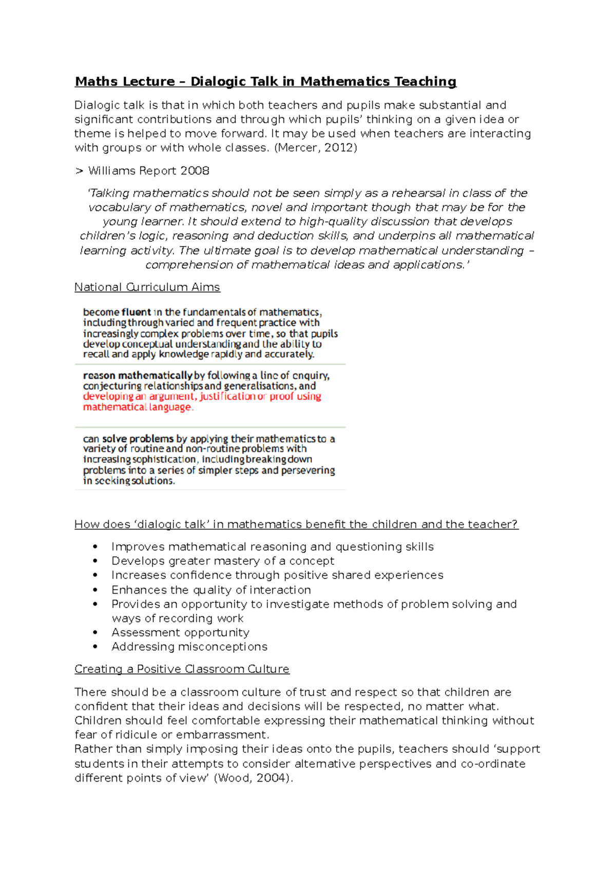 Dialogic Talk in Mathematics - It may be used when teachers are interacting with groups or with ...