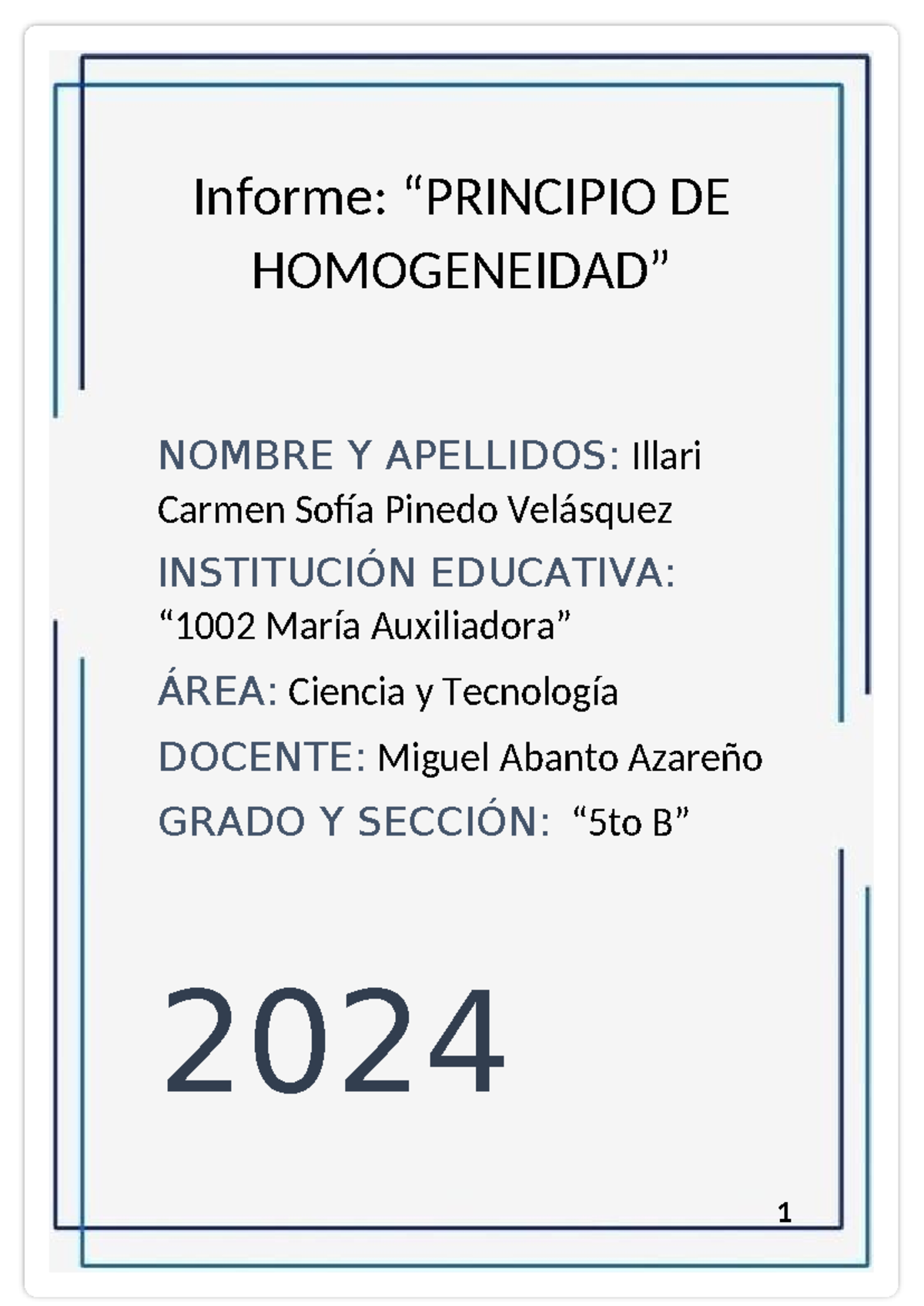 Informe del principio de homogeneidad - Informe: “PRINCIPIO DE ...