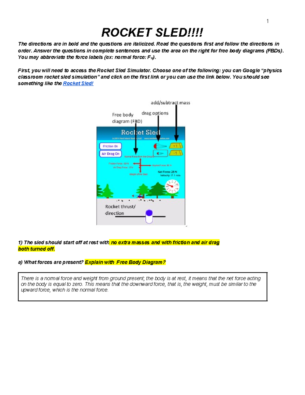 Copy of Rocket SLED-Simulation Activity - ROCKET SLED!!!! The ...