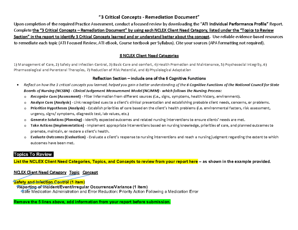 Critical Concepts - Remediation Document - Complete the “3 Critical ...