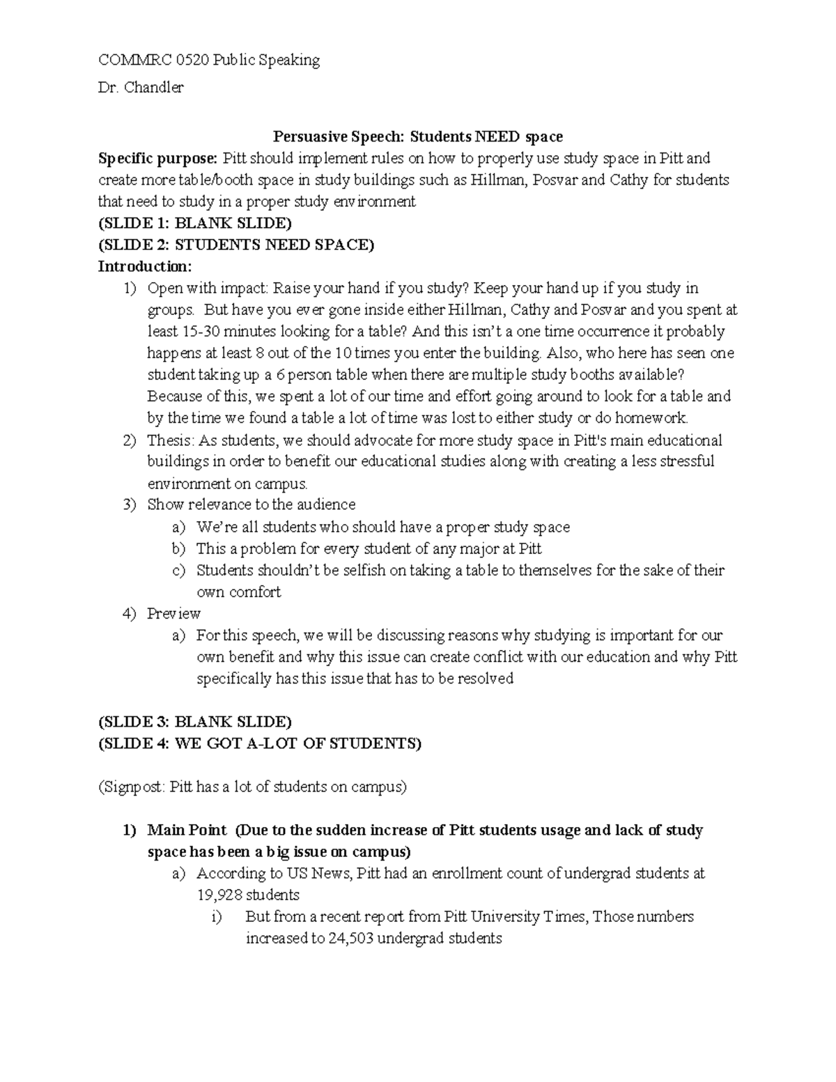 Persuasive Speech Outline - Dr. Chandler Persuasive Speech: Students ...