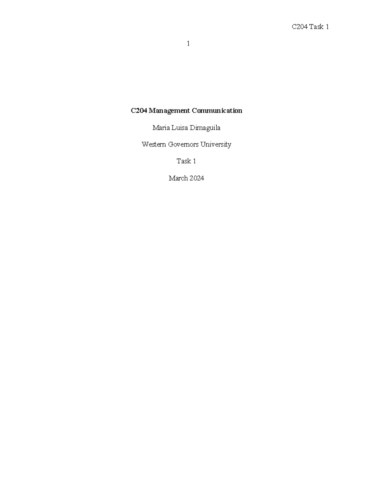 C204 Task 1 - C204 TASK 1 - 1 C204 Management Communication Maria Luisa ...