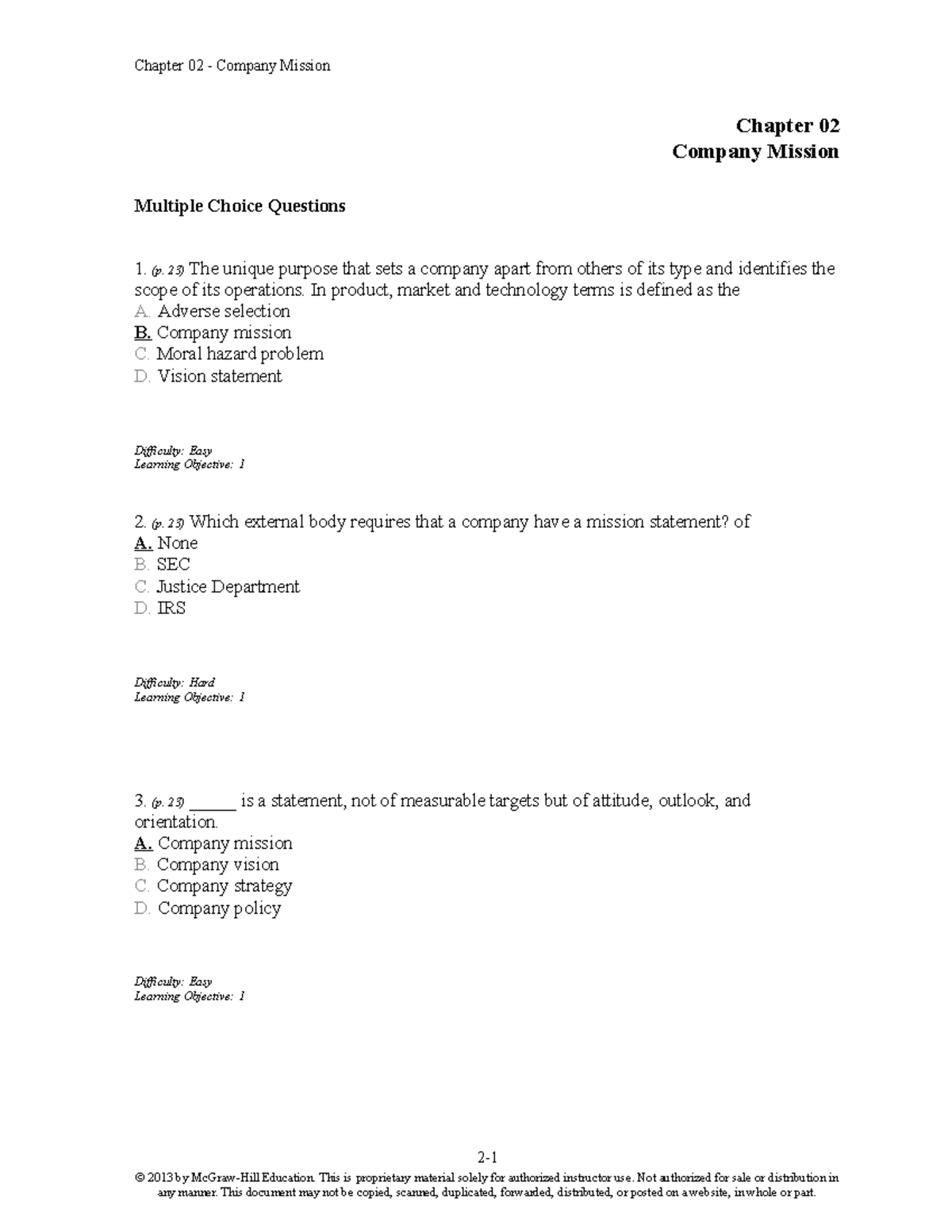 Business Policy Tutorial set 1 - Chapter 02 Company Mission Multiple ...