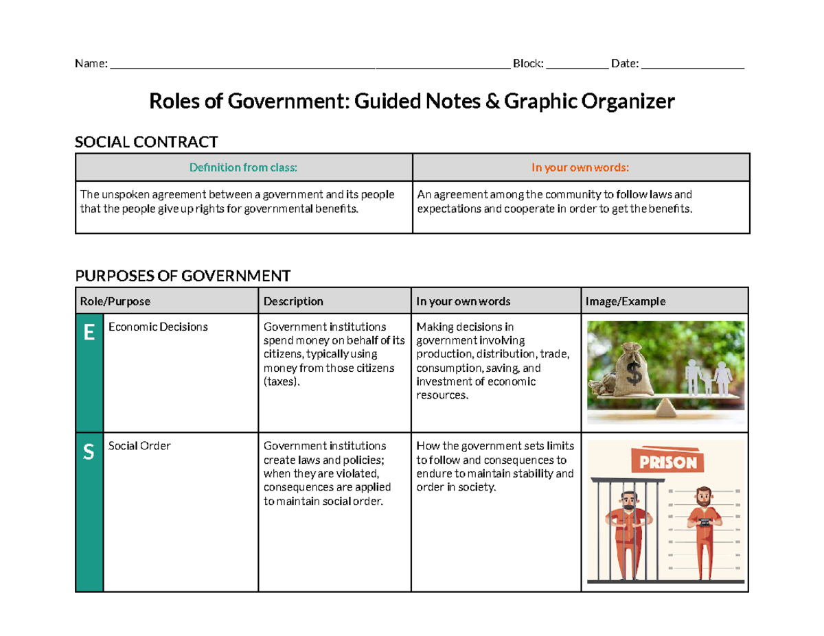 Roles of Government - Name: - Studocu