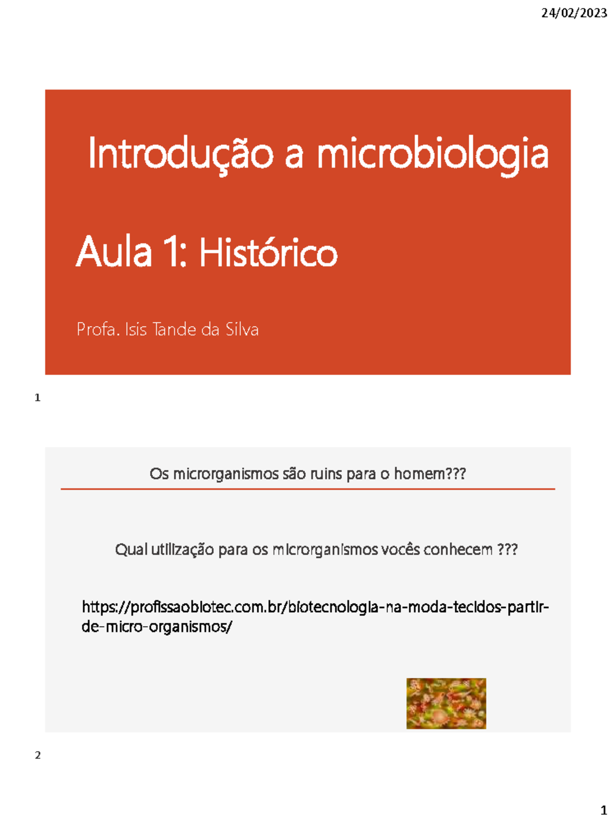 Aula 1 Introdu o a microbiologia e imunologia 2023 - Introdução a ...