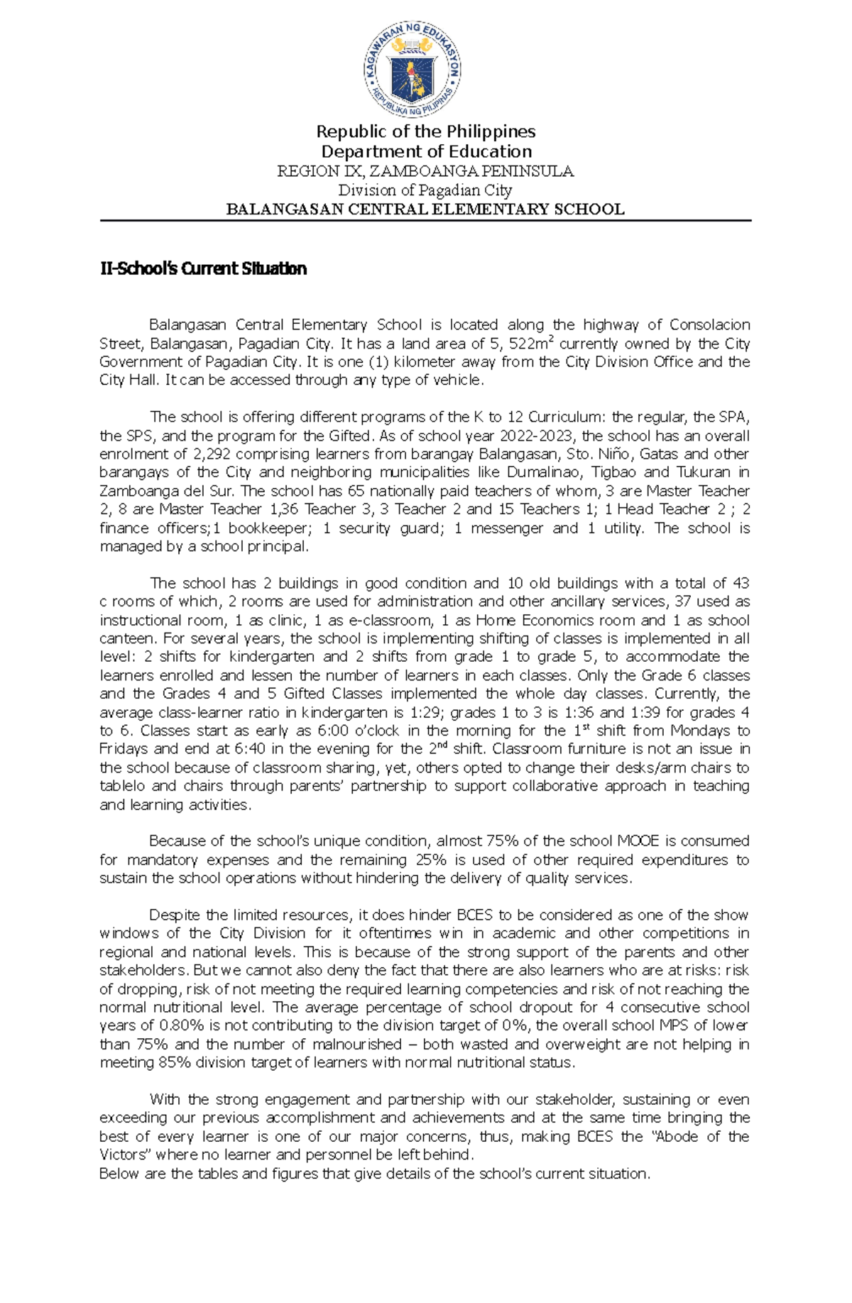SIP-Chapter-2-Schools-Current-Situation - Republic of the Philippines ...