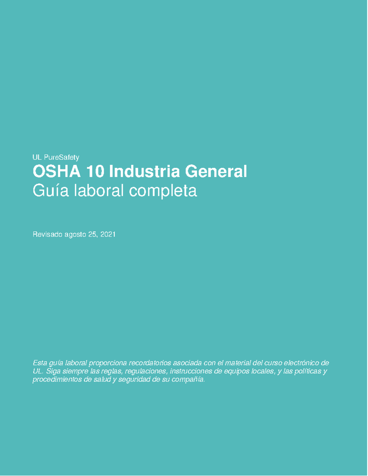 OSHA10GFinal Job Aid Spanish - UL PureSafety OSHA 10 Industria General ...
