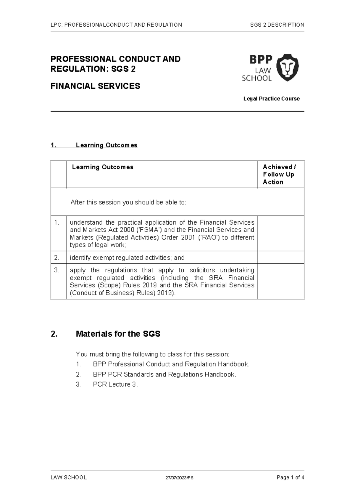 PCR SGS 2 Description 2324 - LPC: PROFESSIONALCONDUCT AND REGULATION ...