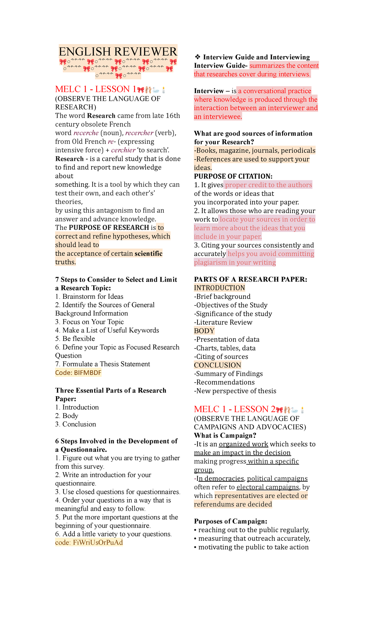 Grade 10 2nd Quarter English Reviewer - ENGLISH REVIEWER 🎀 ྀ ི ྀ ི 🎀 ྀ ...