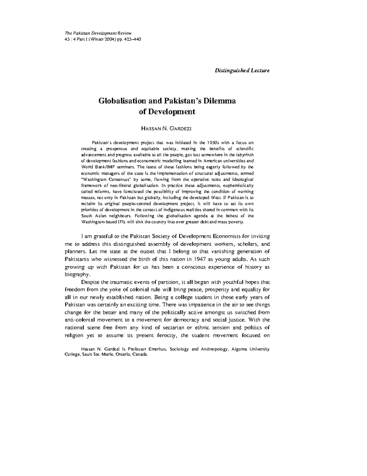 423-440 - Gardezi's Essay - The Pakistan Development Review 43 : 4 Part ...