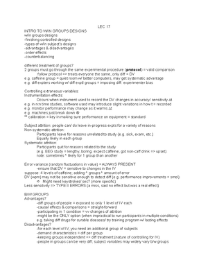 Cogs 14A midterm 2 study guide - Chapter 6 Types of studies experiments- IV manipulated with ...