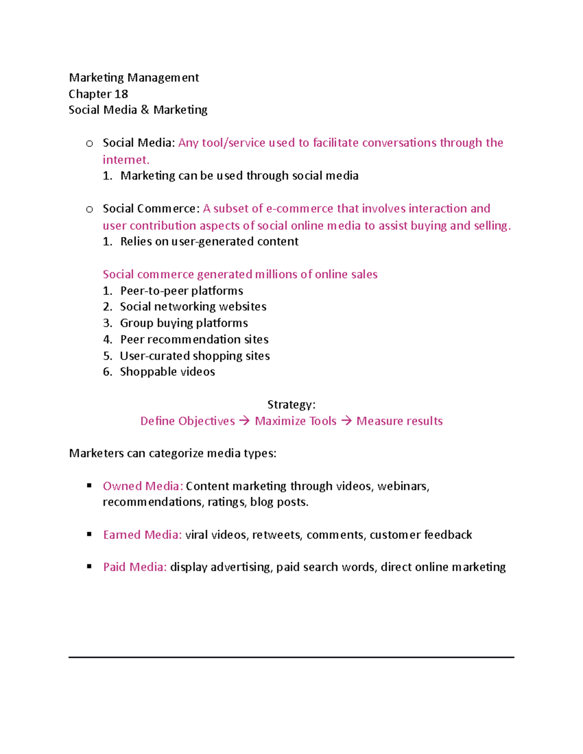 MKTG Ch 18 Notes - Social media and marketing - Marketing Management ...